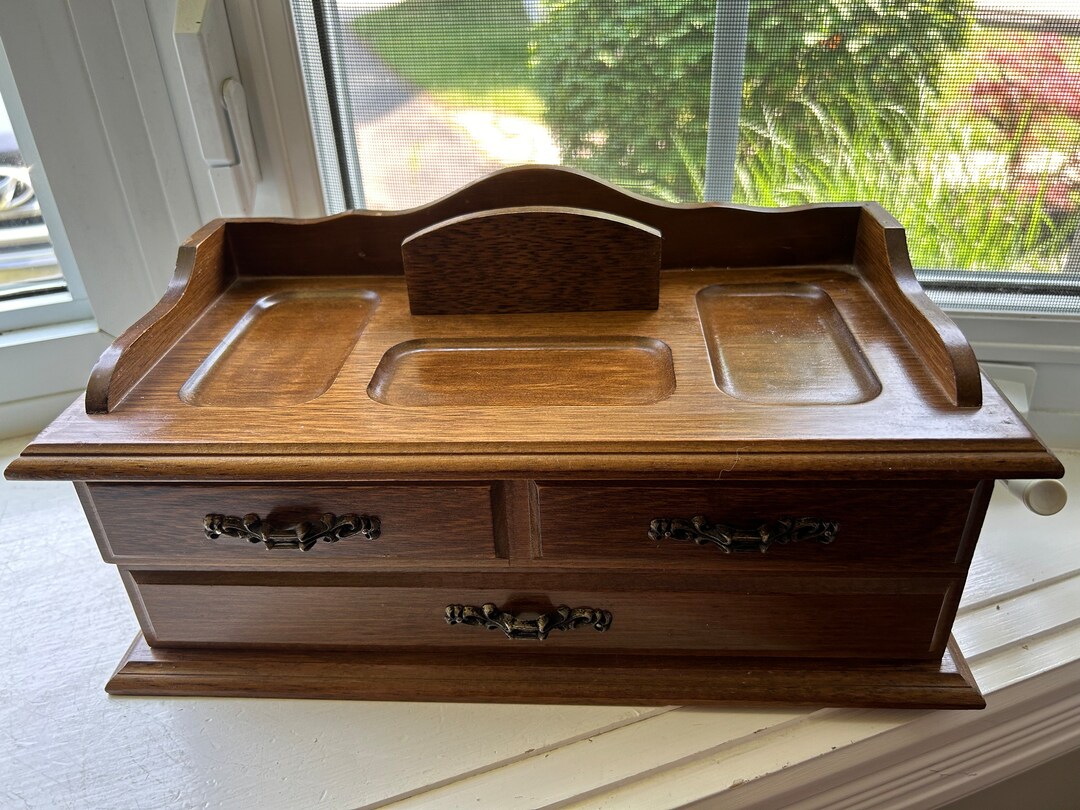 Vintage Mens Valet Box, Double Drawer Dresser Box, Mens Jewelry Box ...