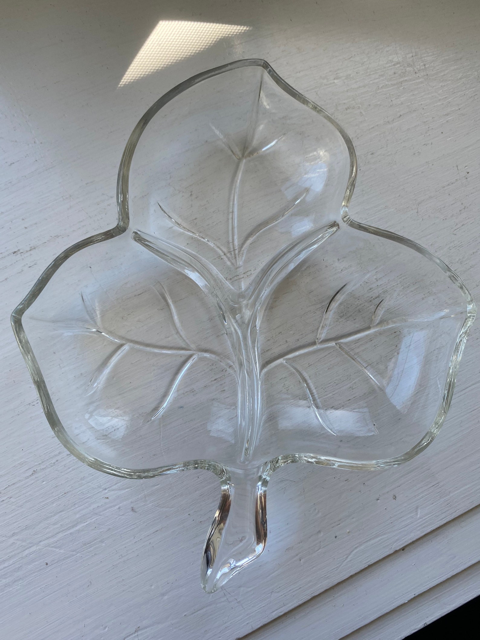Vintage Clear Glass Leaf Shaped Deep Plate With Three Sections - Etsy