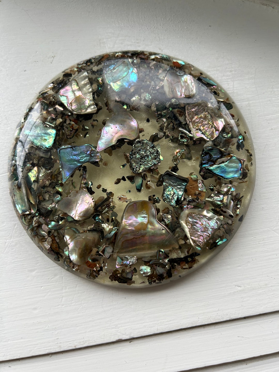 Vintage Abalone Shell Lucite Acrylic Trivet, Retro Kitchen, Made in ...