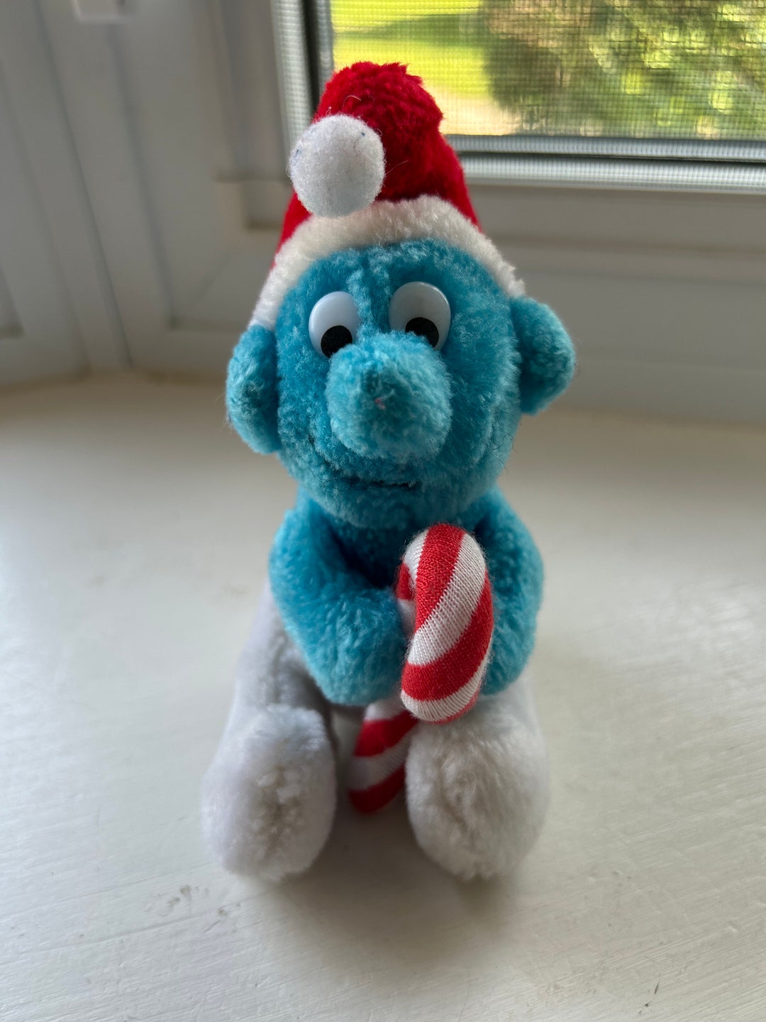 Vintage Smurf Plush Toy Holding a Candy Cane Smurf Doll, Stuffed Smurf ...