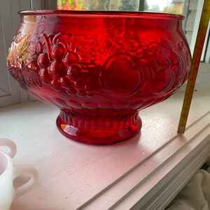 Ruby Red Punch Bowl With 12 White Milk Glass Cups ~ Indiana Glass ...