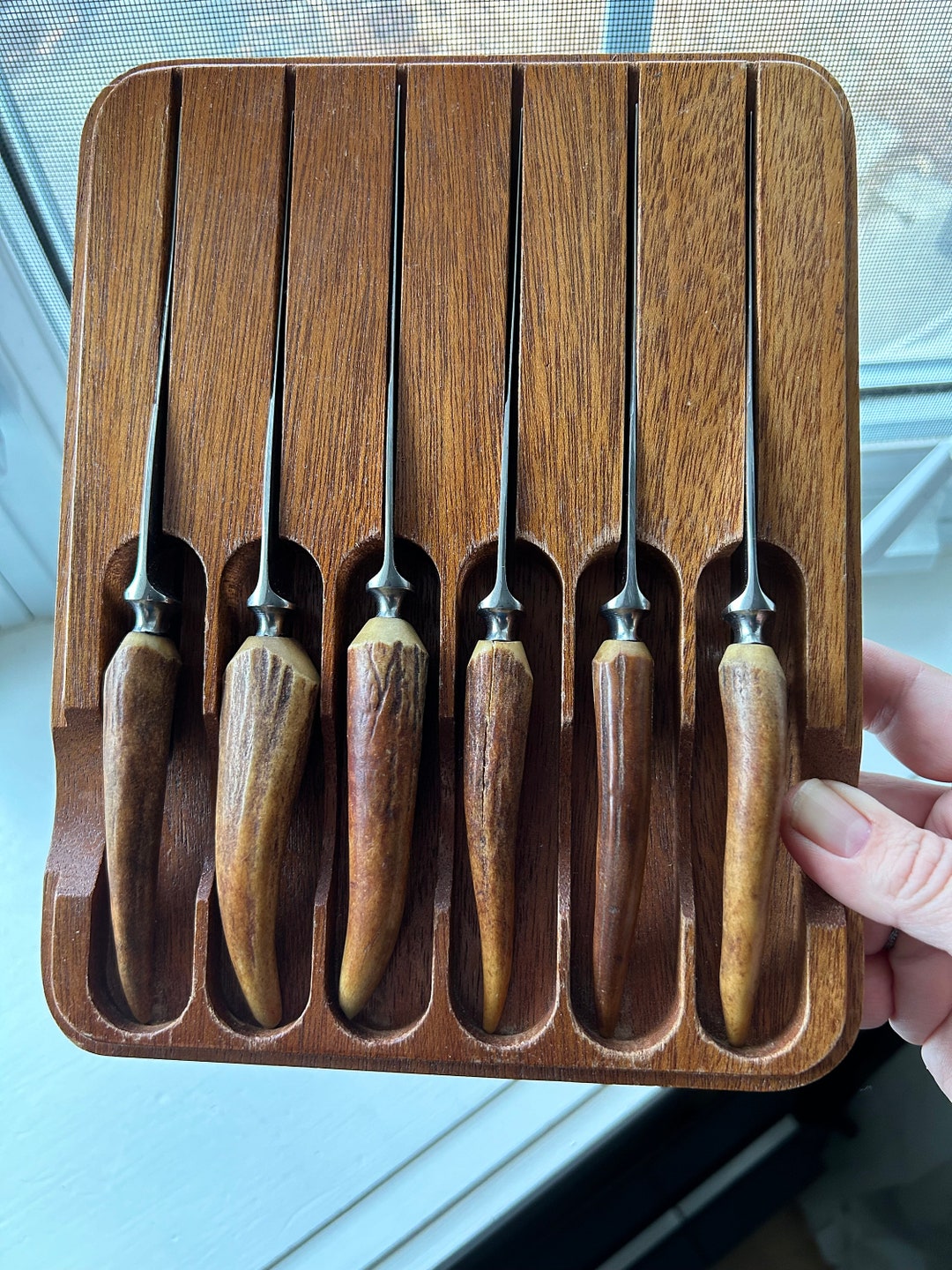 Vintage Stag Horn Handle Steak Knives, Lewis Rose & Co., Sheffield ...