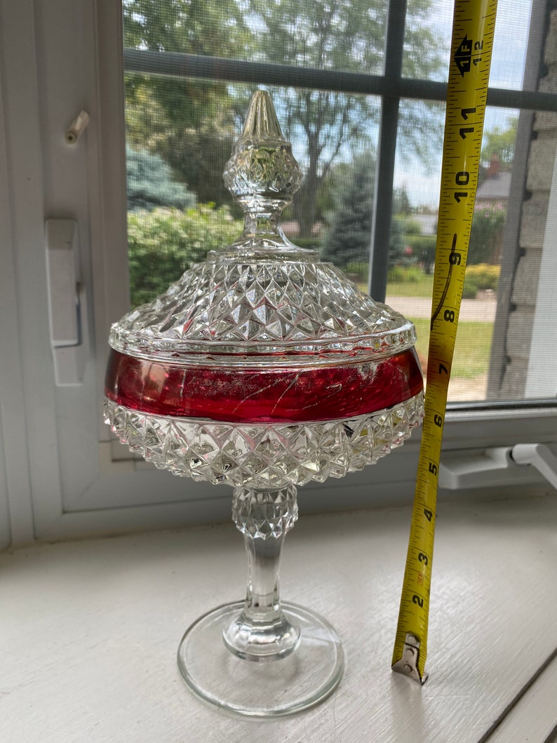 Vintage Pedestal Pressed Glass Candy Dish With Cranberry Glass - Etsy