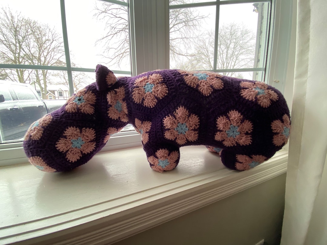 Hippopotamus Handmade Crochet Plush Toy, Granny Square Hippo, Crochet ...