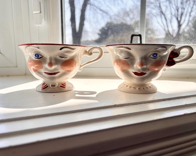 Vintage Winking Tea Cups, Wink Face England Staffordshire Original His ...