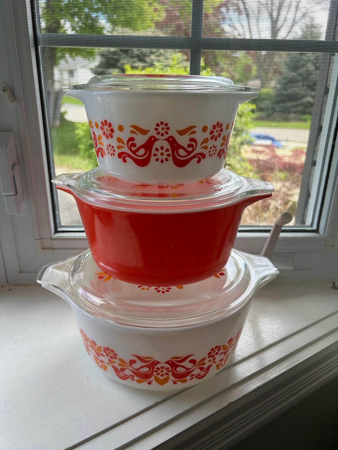 Vintage Pyrex Friendship Casserole Dishes With Lids, Patterned Lids - Etsy
