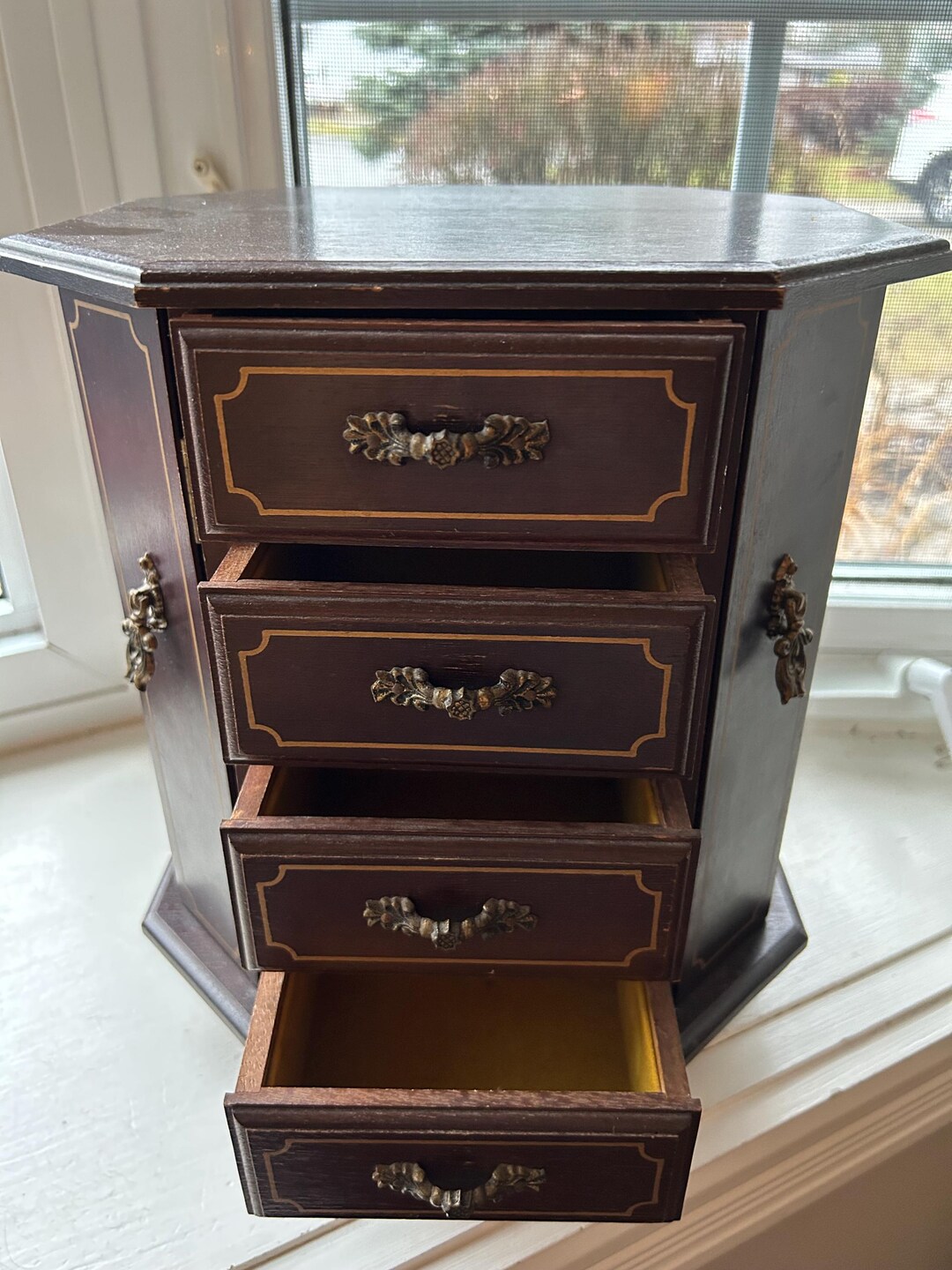 Vintage Octagon Rotating Jewelry Box, Unique Spinning Jewelry Box, Made ...