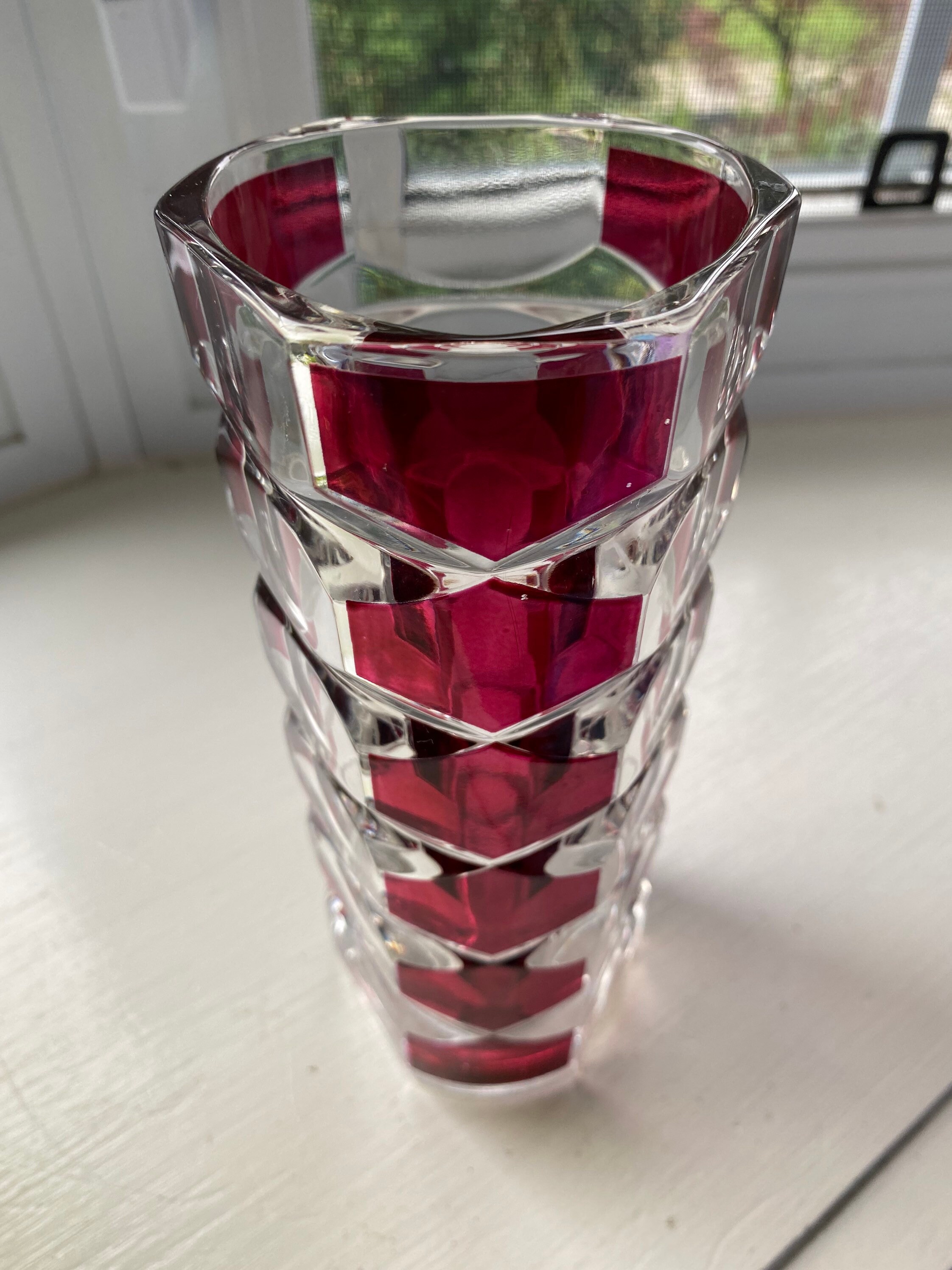 Vintage Luminarc Glass Vase With Geometric Ruby Red Pattern - Etsy