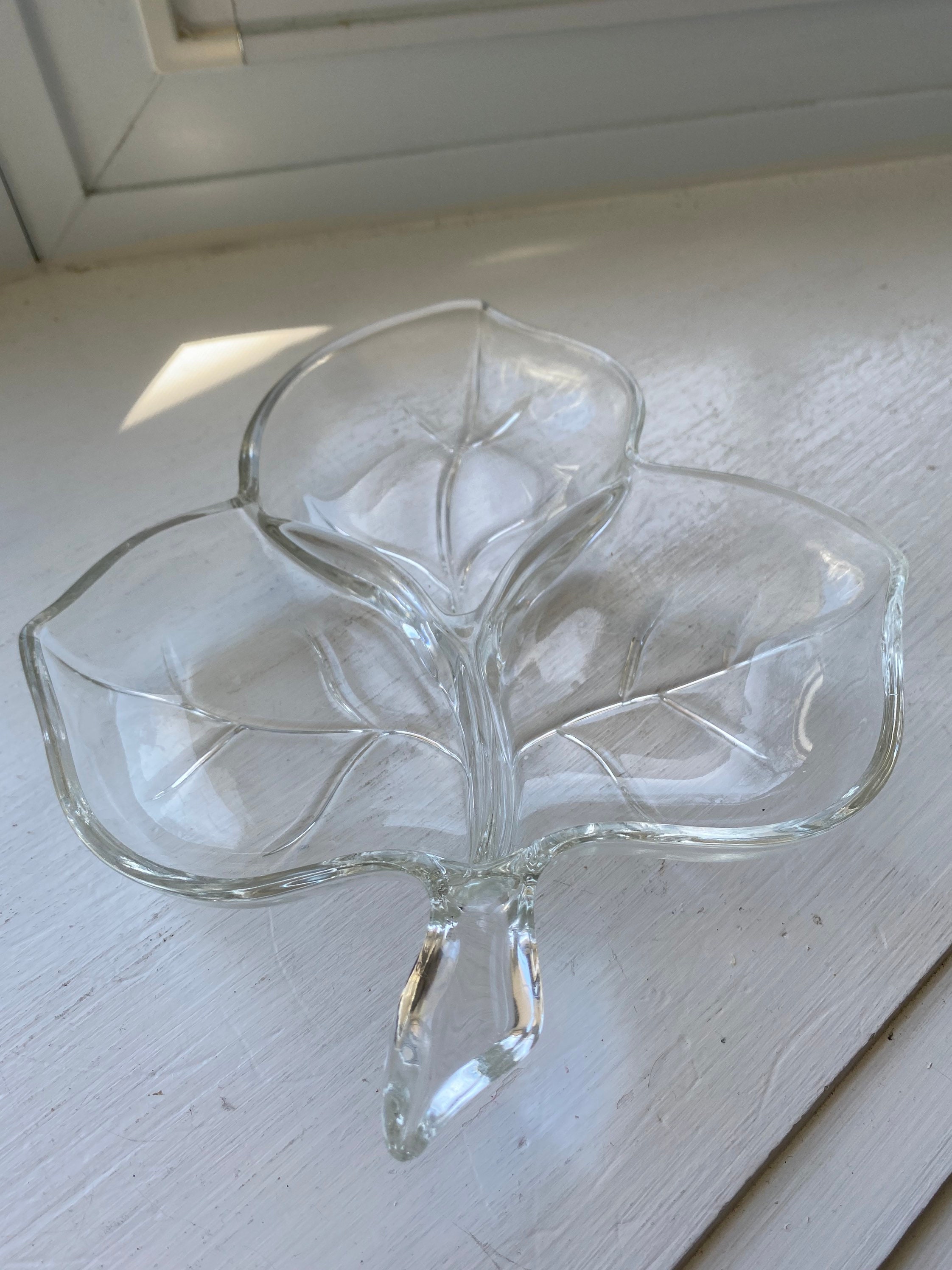 Vintage Clear Glass Leaf Shaped Deep Plate With Three Sections | Etsy