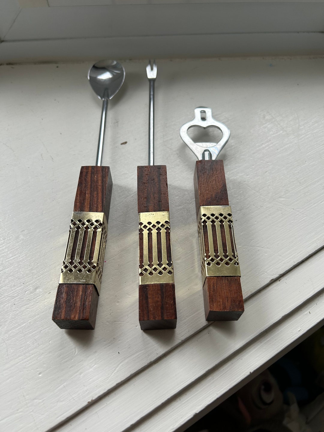 Vintage Set of 3 Rosewood Bar Utensils, Bar Tools, MCM Bar Utensils - Etsy