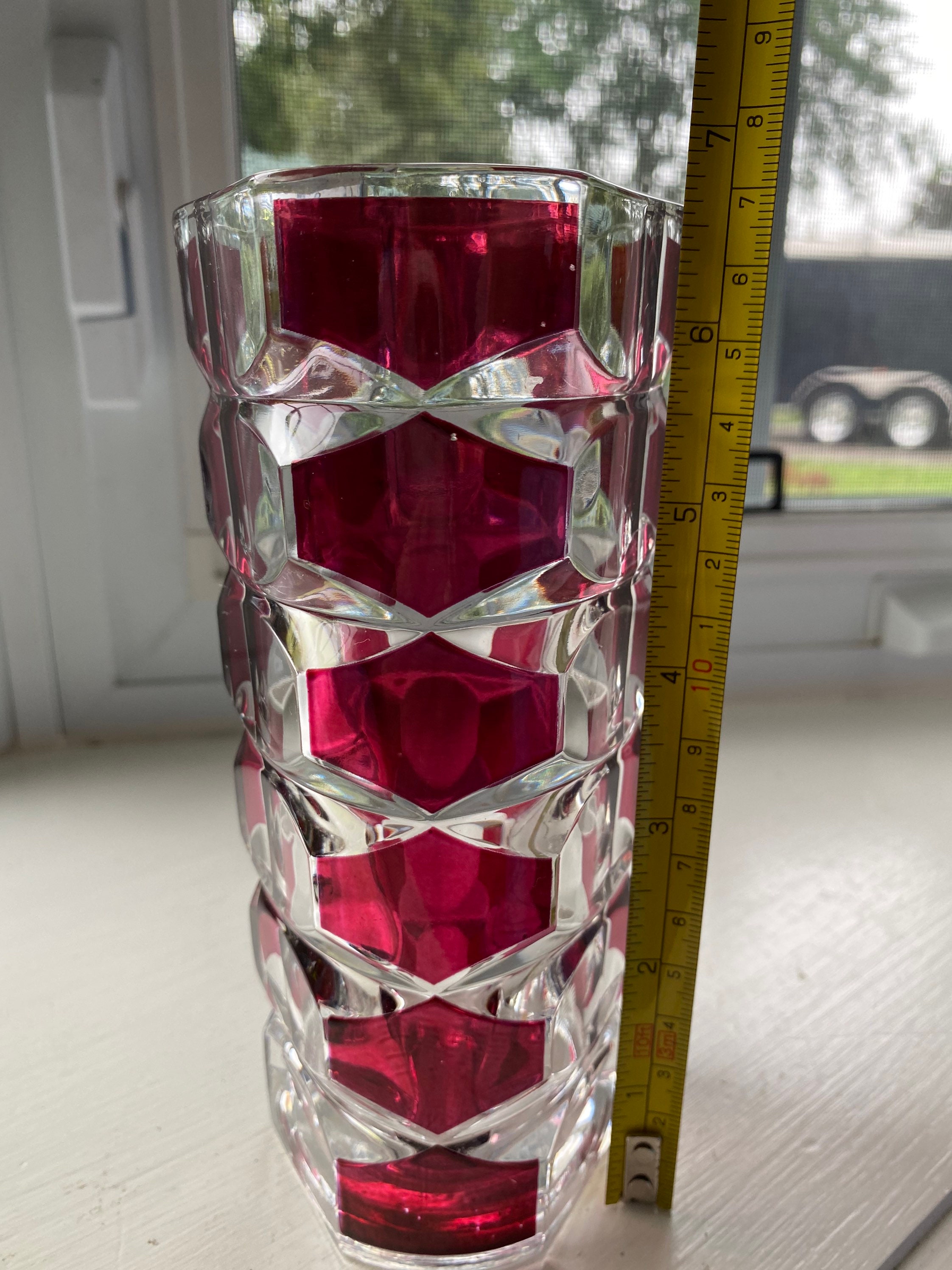 Vintage Luminarc Glass Vase With Geometric Ruby Red Pattern - Etsy