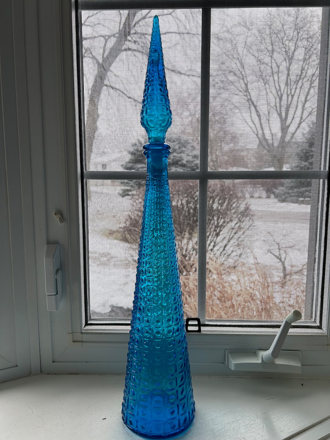 Vintage Italian Genie Bottle in the Aztec Pattern, Empoli Glass ...