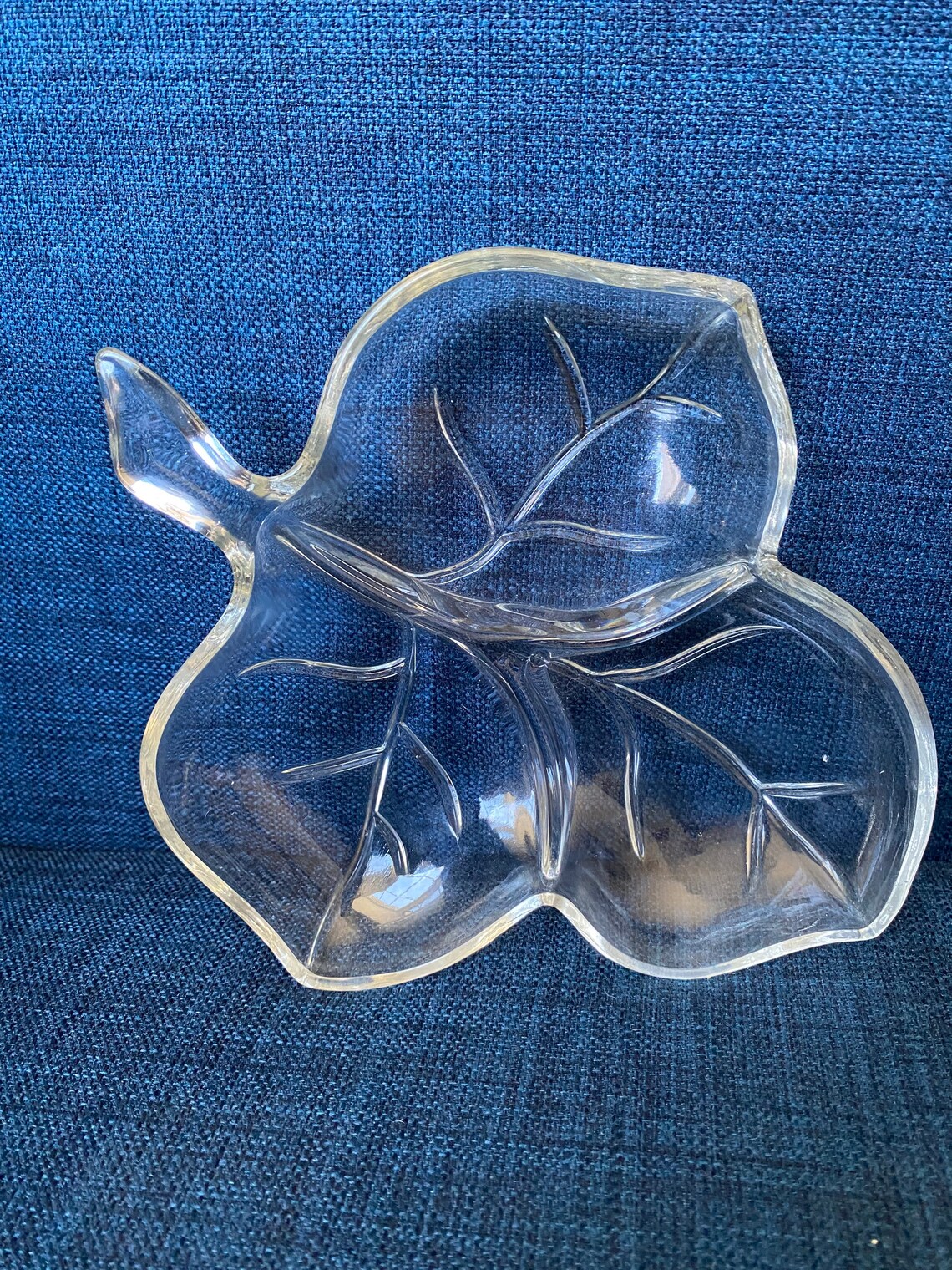 Vintage Clear Glass Leaf Shaped Deep Plate With Three Sections - Etsy