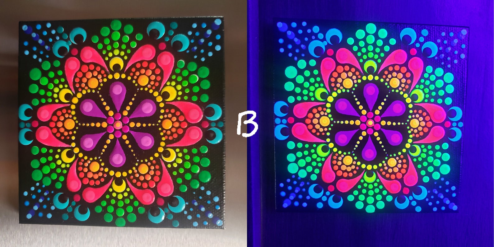 Colorful Dot Art Magnets, Psychedelic Black Light Painting on Canvas ...