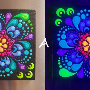 Colorful Dot Art Magnets, Psychedelic Black Light Painting on Canvas ...