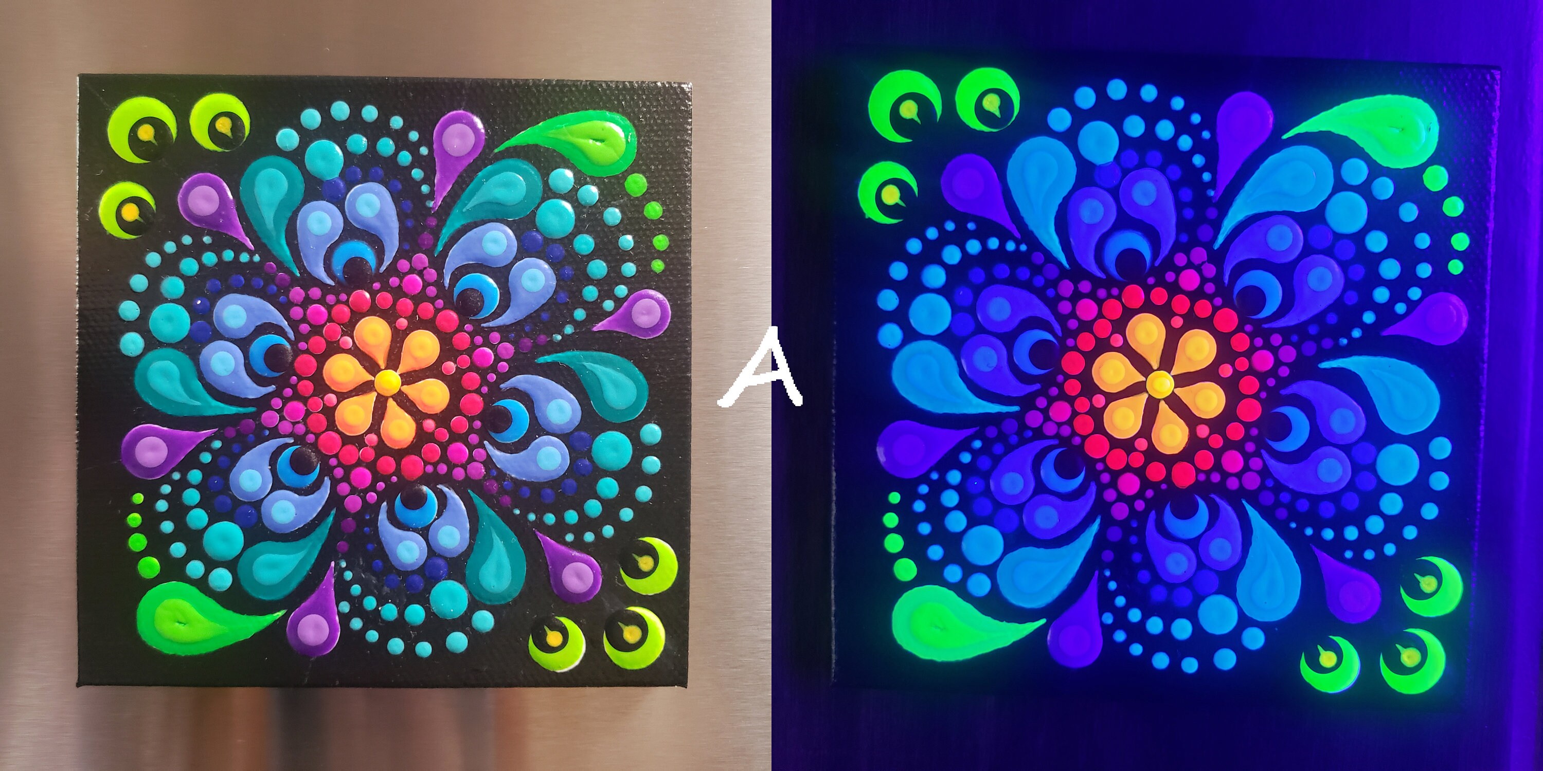 Colorful Dot Art Magnets, Psychedelic Black Light Painting on Canvas ...