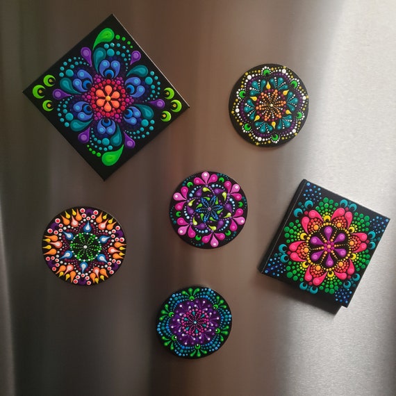 Colorful Dot Art Magnets Psychedelic Black Light Painting on | Etsy
