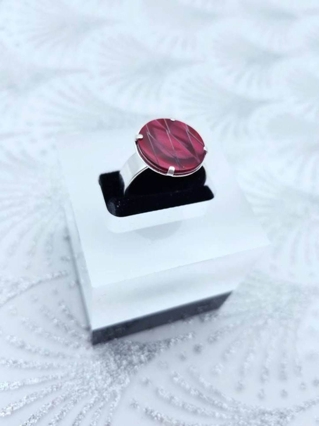 Adjustable Nox Ring Raspberry Acetate and Silver Plated Brass - Etsy