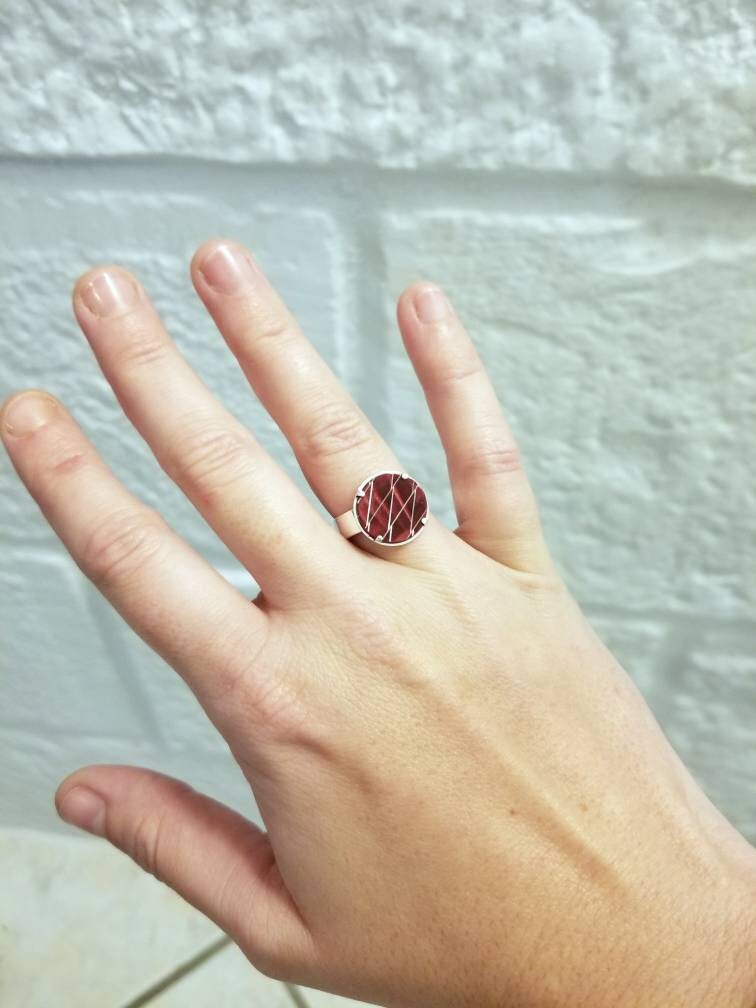 Adjustable Nox Ring Raspberry Acetate and Silver Plated Brass - Etsy