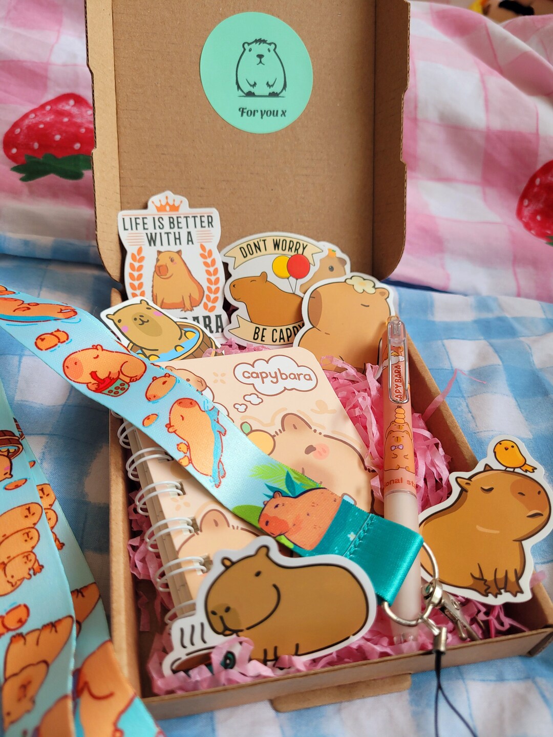 Capybara Gift Box, Stationery, Lanyard, Notebook, Pen, Stickers ...