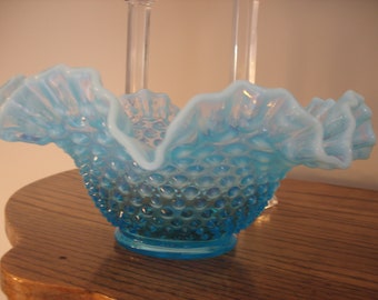 Fenton Art Glass Blue Opalescent Hobnail Bowl Only for Epergne NO HORNS ...