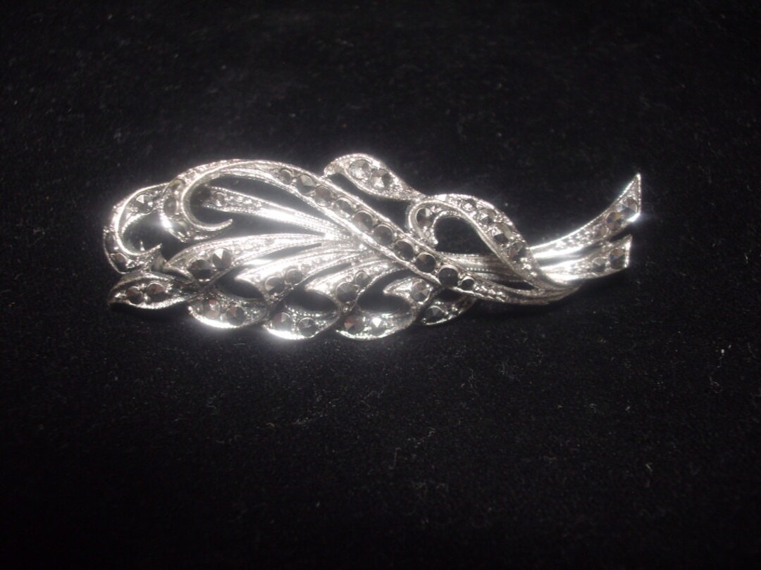 Art Deco 1940's Openwork Leaf Sterling Silver With Marcasite Signed ...