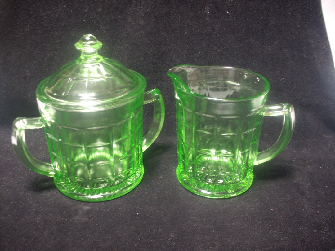 Pristine modernistic Colonial Block Creamer & Lidded Sugar Uranium ...
