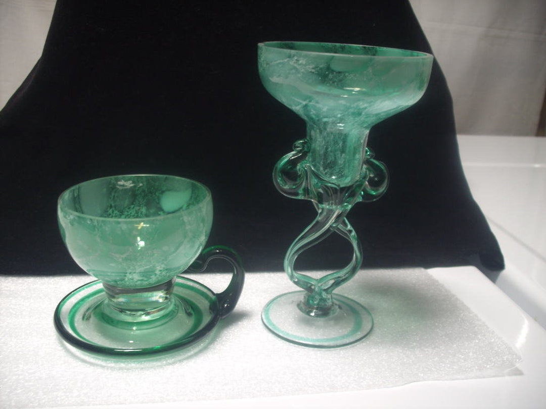 Two Handblown MAKORA KROSNO GLASS Creations in Spatter Green - Etsy