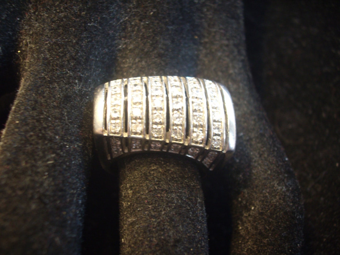 Unique Art Deco Style Cz's Incrusted Sterling Silver Unisex Ring Size 7 ...