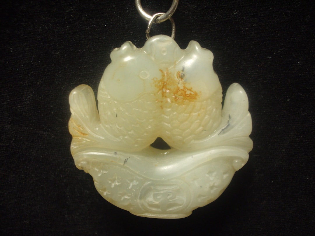 Natural NEPHRITE JADE Double KOI Fish Carving Pendant - Etsy