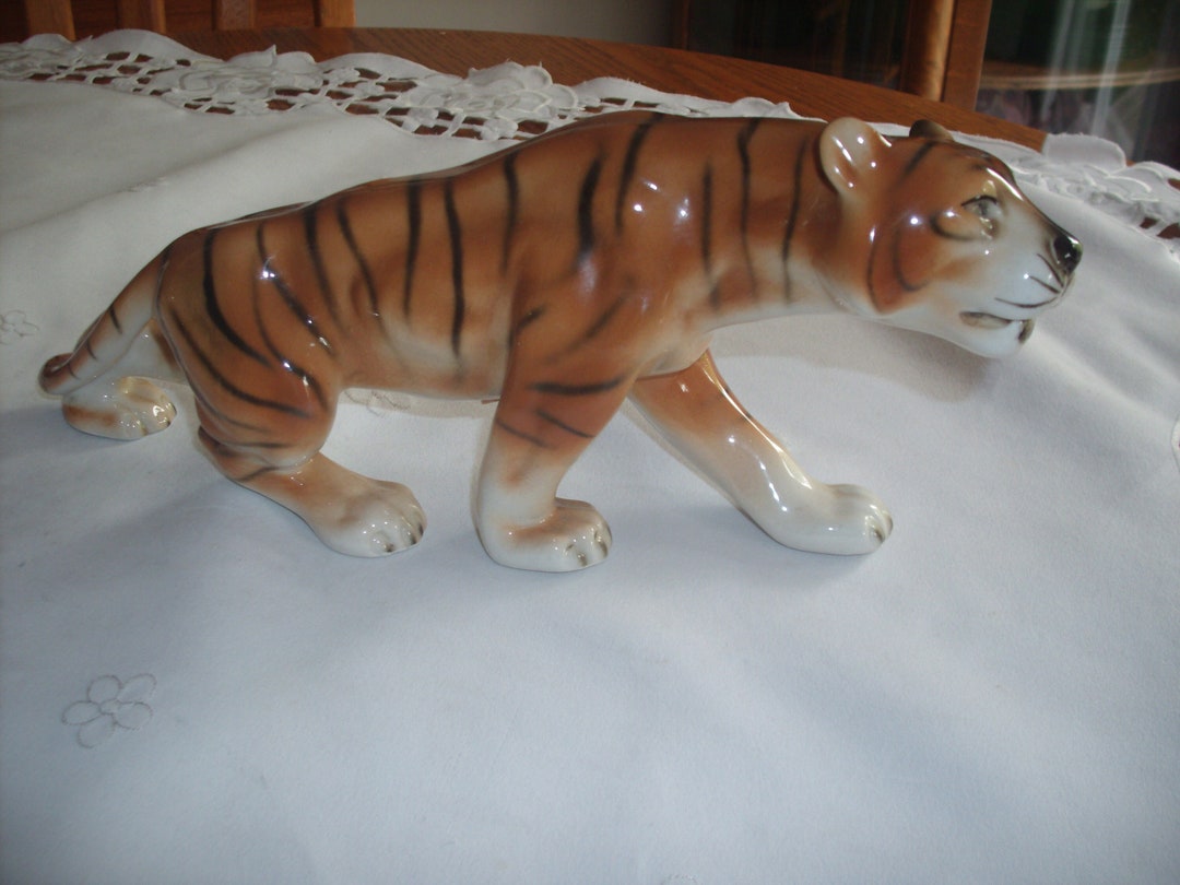 Fabulous ROYAL DUX Pottery Prancing TIGER Figurine pink Triangle 1951 ...
