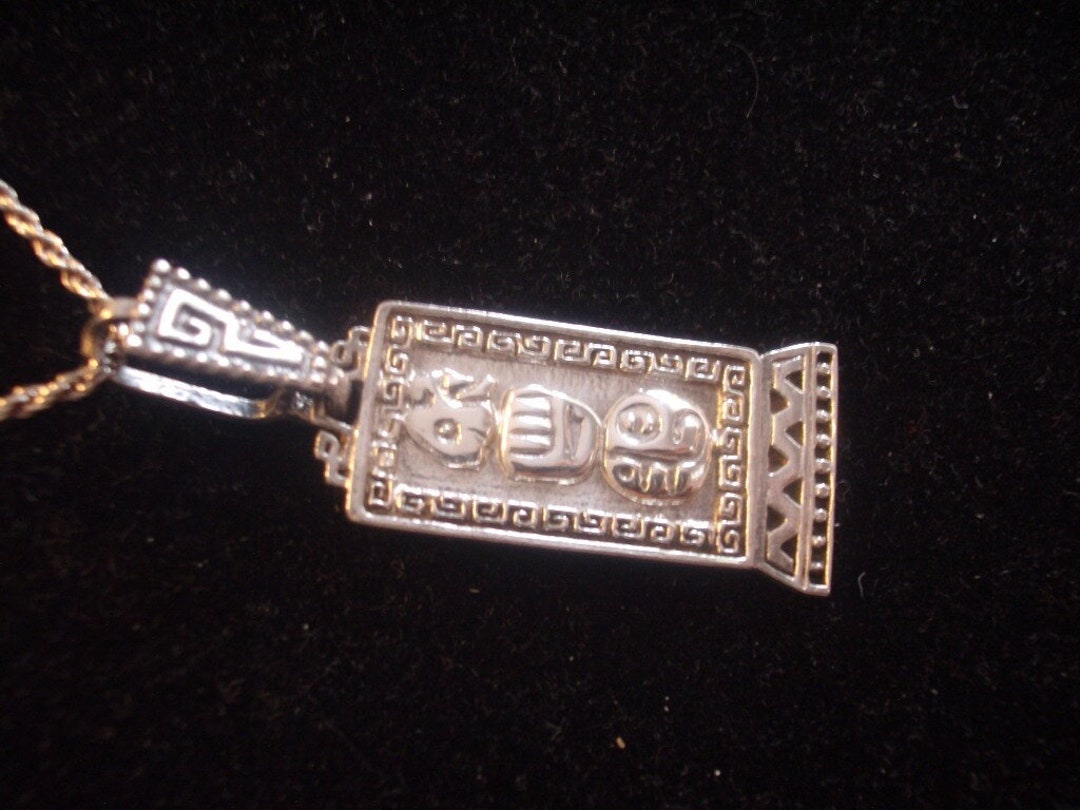 TASMAN Mexico Sterling Silver AZTEC TOTEM Pendant With Sterling Wheat ...