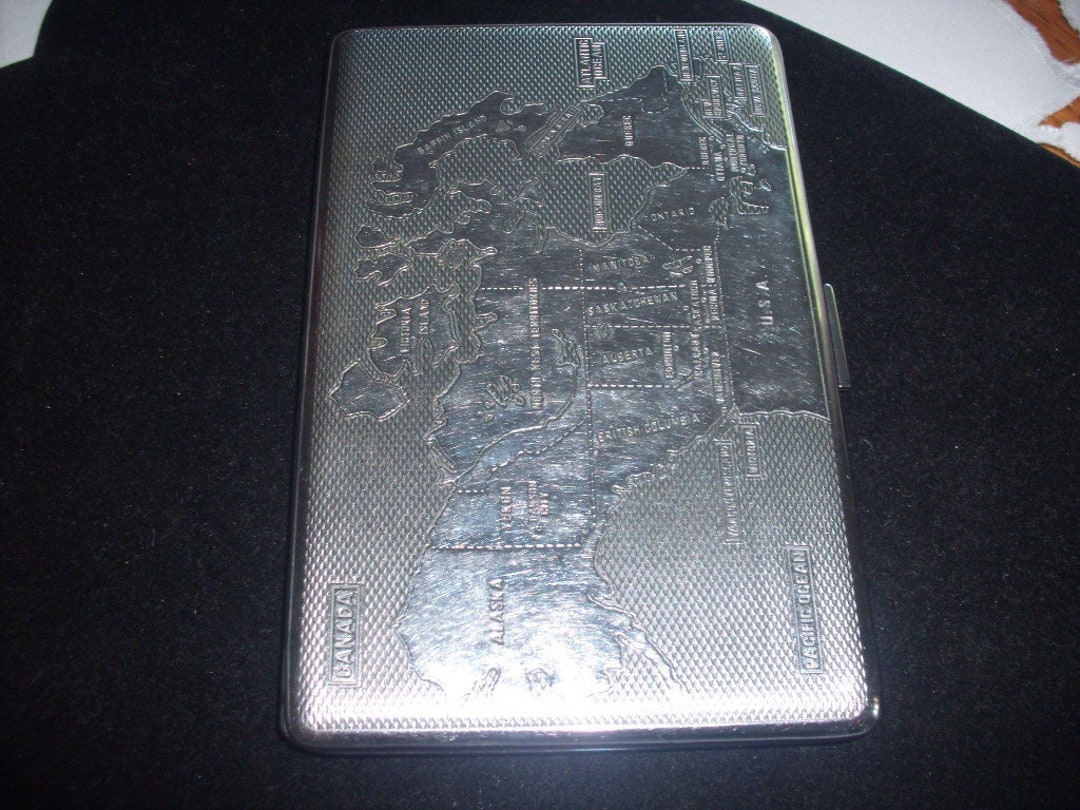Slim and Large Stainless MAP OF CANADA Cigarette Case by Har-bro of ...
