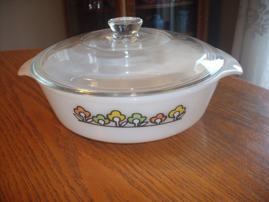 Anchor Hocking fire King Summerfield Mod Flowers flower Tree Covered ...