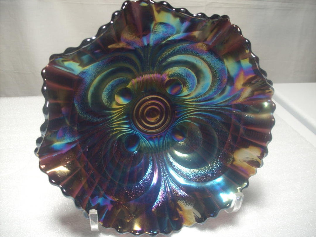 Superb Large IMPERIAL Glass SCROLL EMBOSSED Purple Carnival Bowl - Etsy