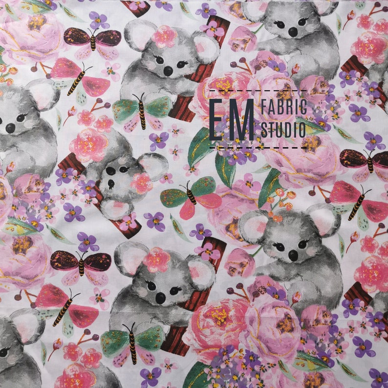 Koala Fabric, Koala With Flowers, OEKO-TEX Certificate, Koala Bear ...