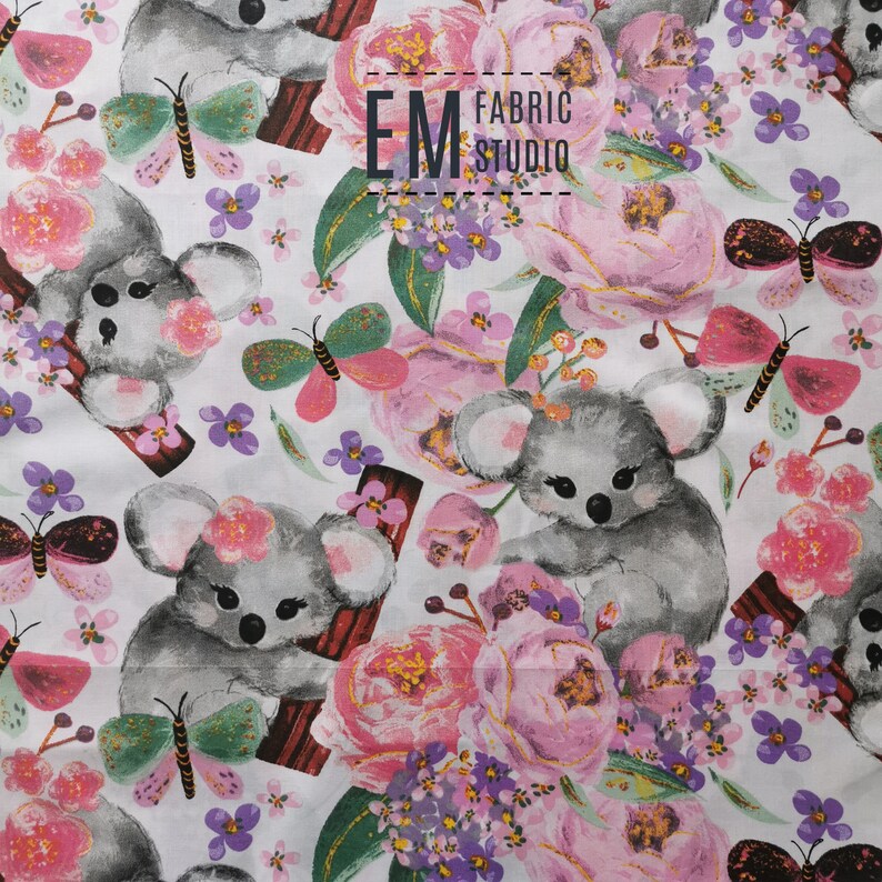 Koala Fabric, Koala With Flowers, OEKO-TEX Certificate, Koala Bear ...