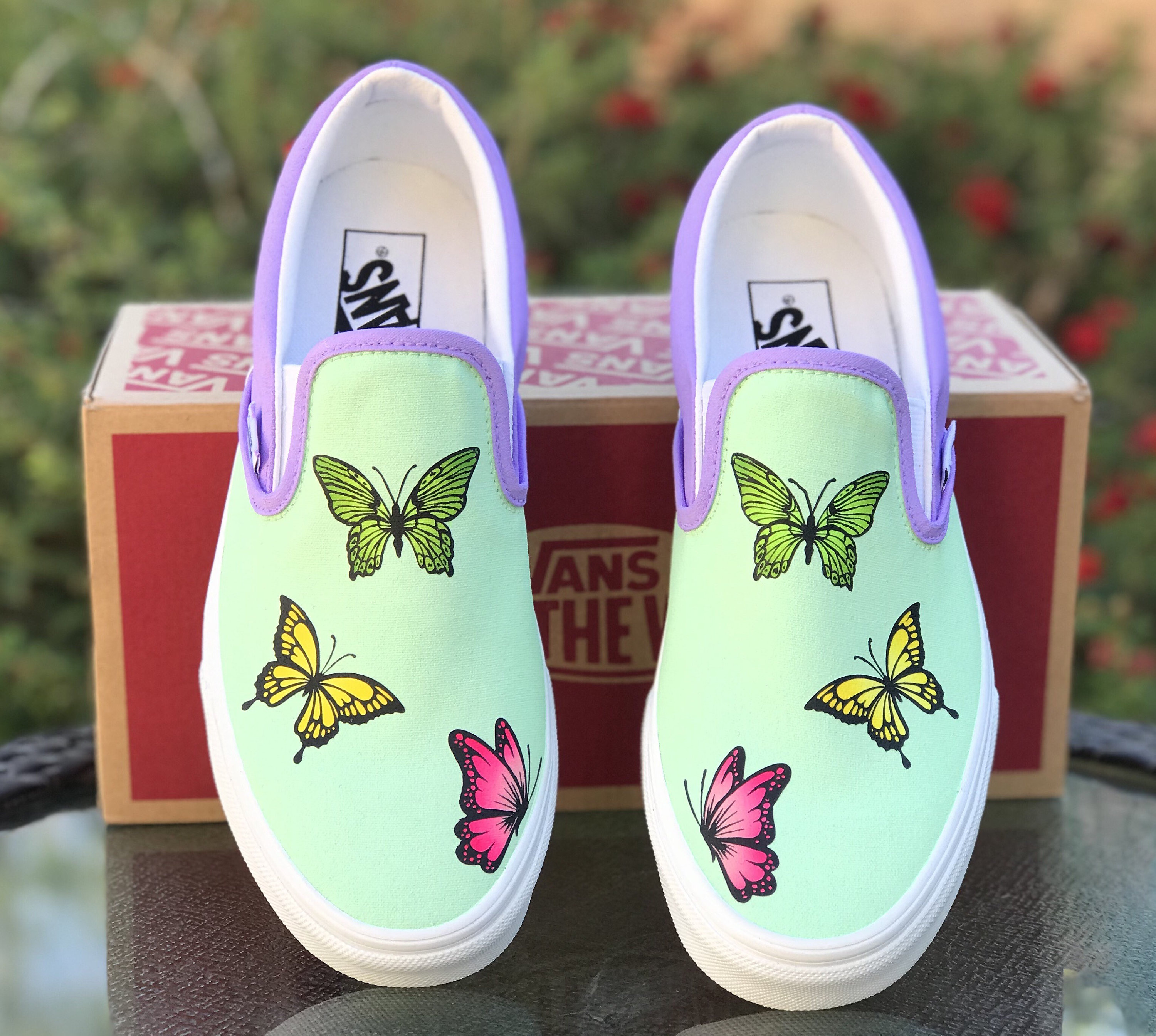Custom Painted Butterfly Slip on Vans - Etsy