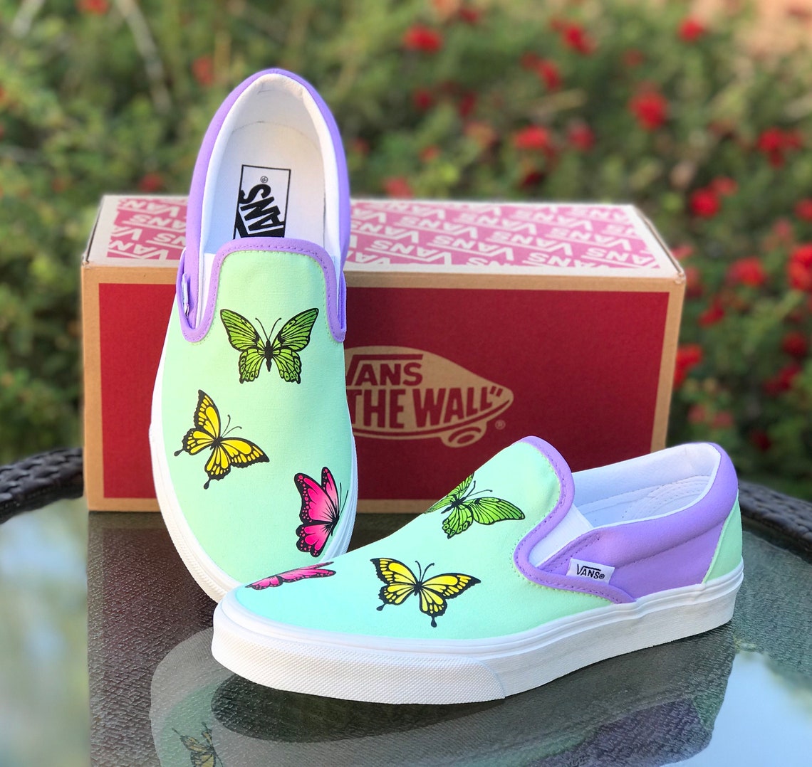 Custom Painted Butterfly Slip on Vans - Etsy