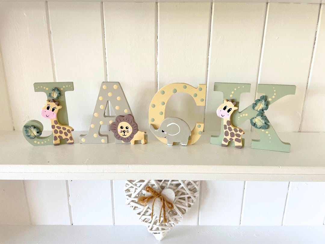 Safari Animal Name Sign, Nursery Decor, Wooden Letters, Wall Art, Door ...