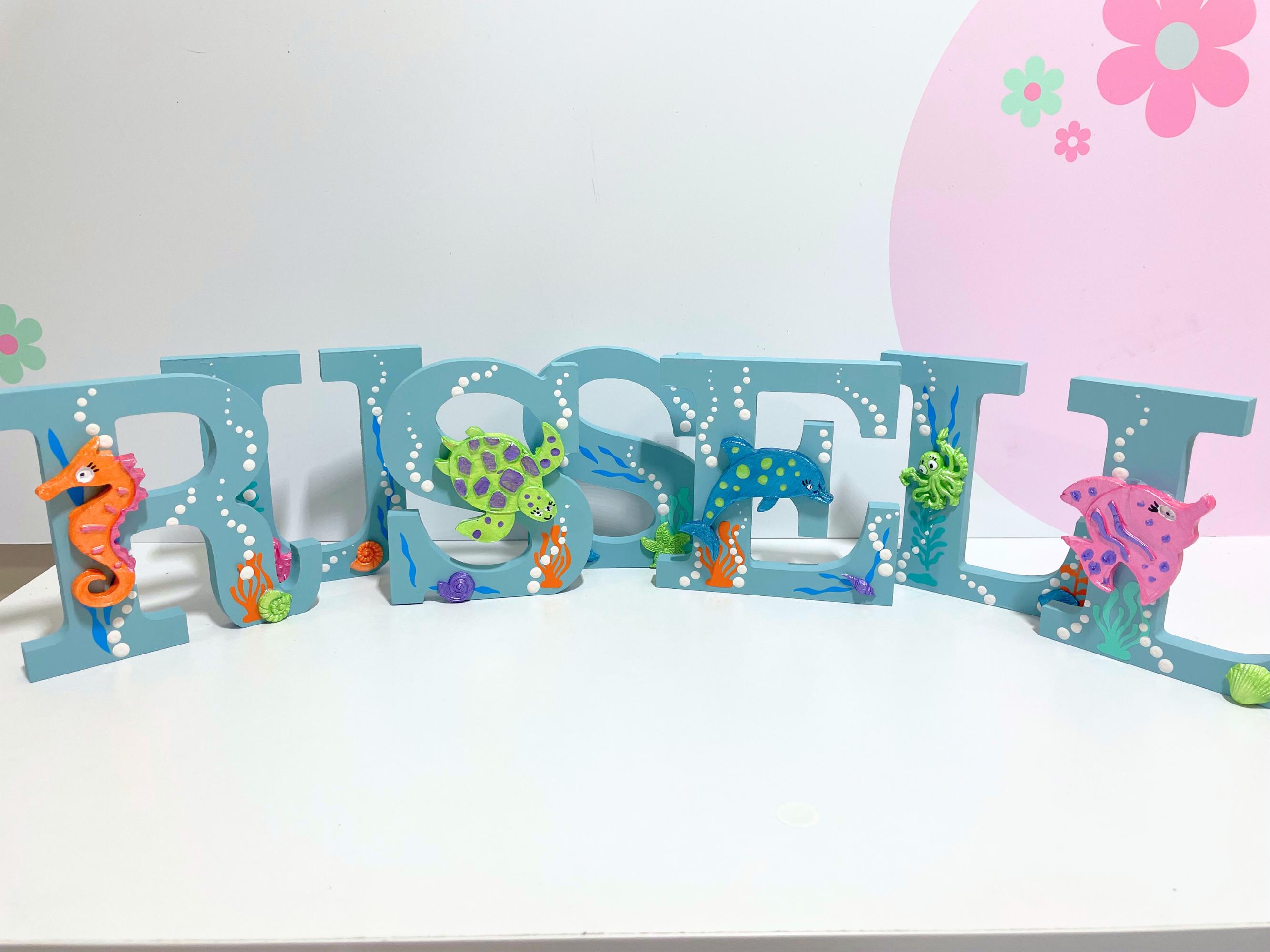 Underwater Sea Themed Wooden Letters With Clay Sea Creatures for Baby ...