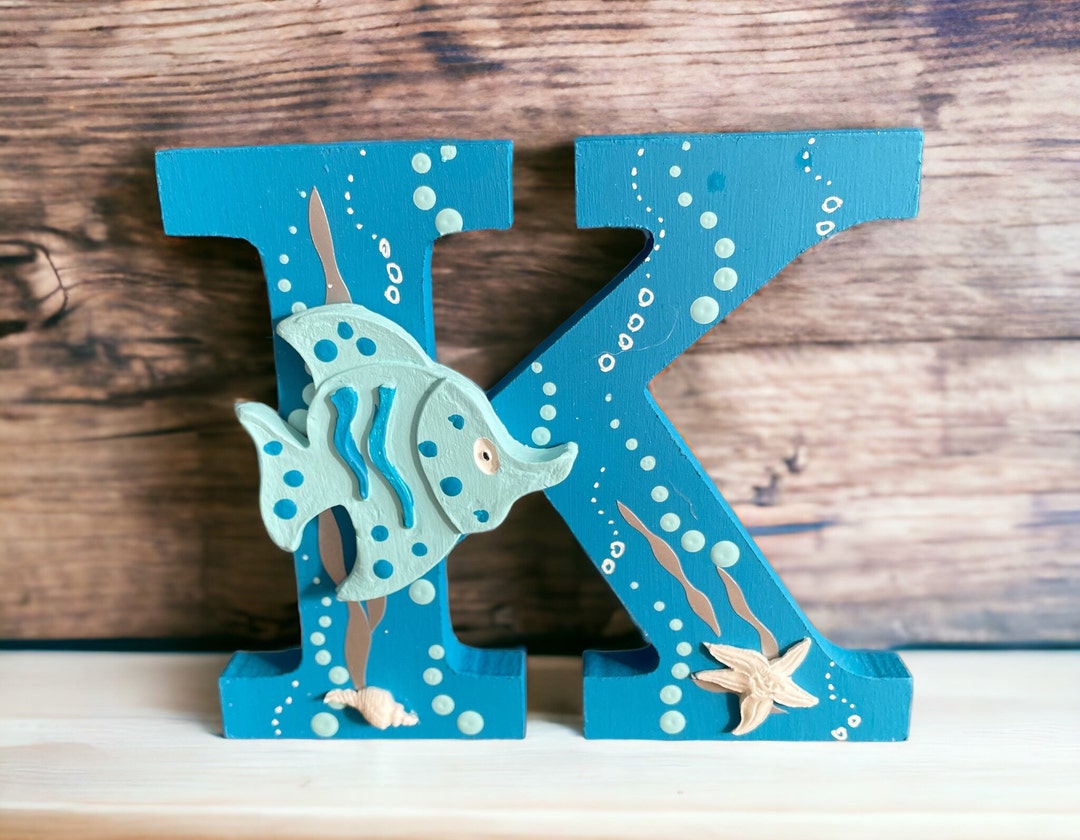 Underwater Sea Nursery Decor Ocean Blue Wooden 10cm Letter Baby Room ...