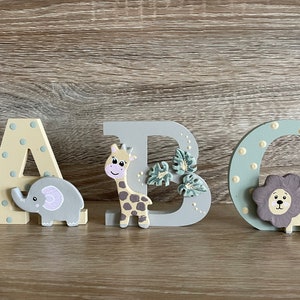Safari Animal Nursery, Wooden Decorative Letters, Above Crib Cot Name ...