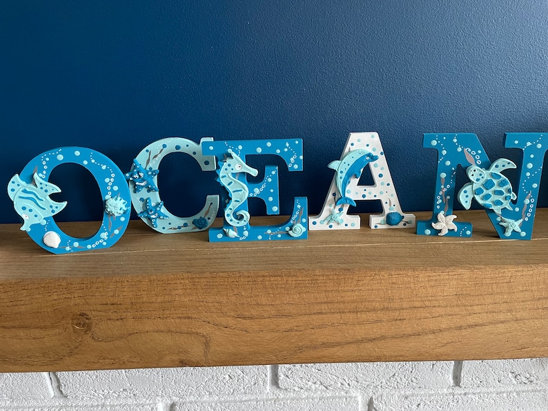 Underwater Sea Themed Wooden Letters With Clay Sea Creatures for Baby ...