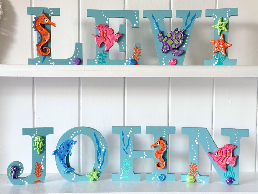 Underwater Sea Themed Wooden Letters With Clay Sea Creatures for Baby ...