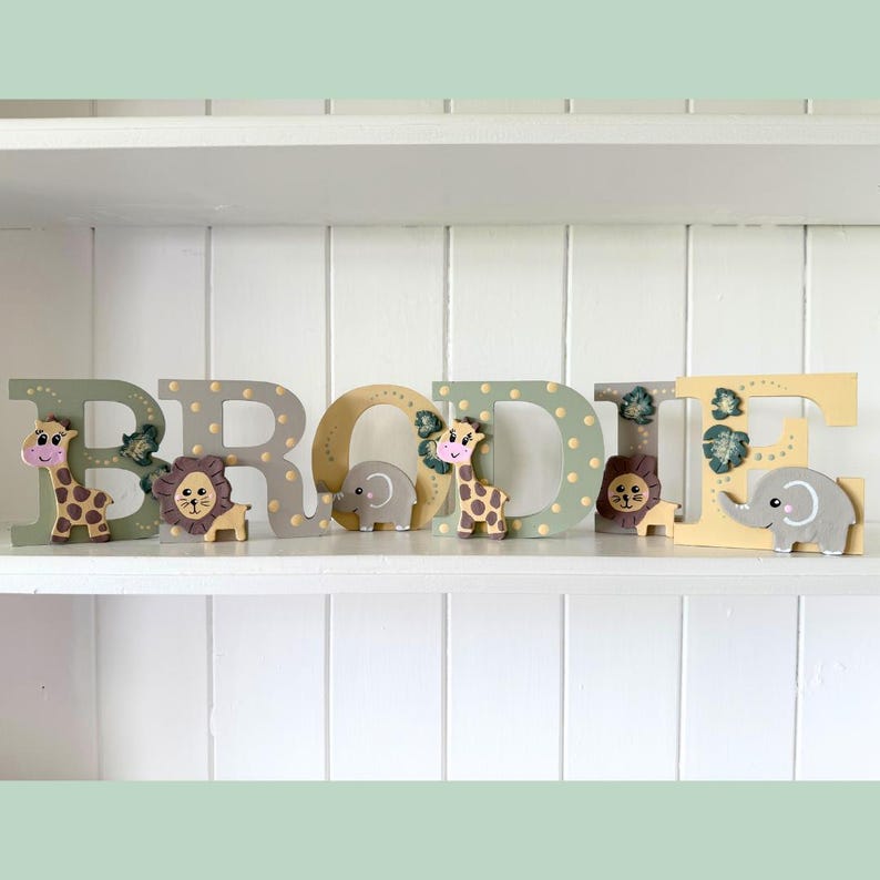 Safari Animal Name Sign, Nursery Decor, Wooden Letters, Wall Art, Door ...