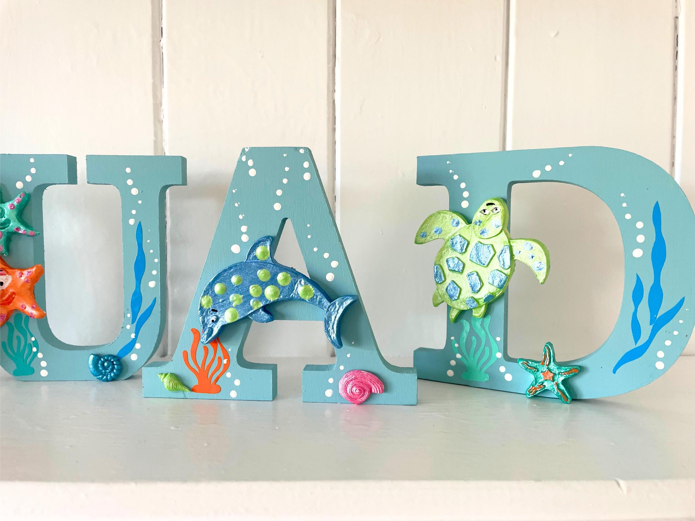 Underwater Sea Themed Wooden Letters With Clay Sea Creatures for Baby ...