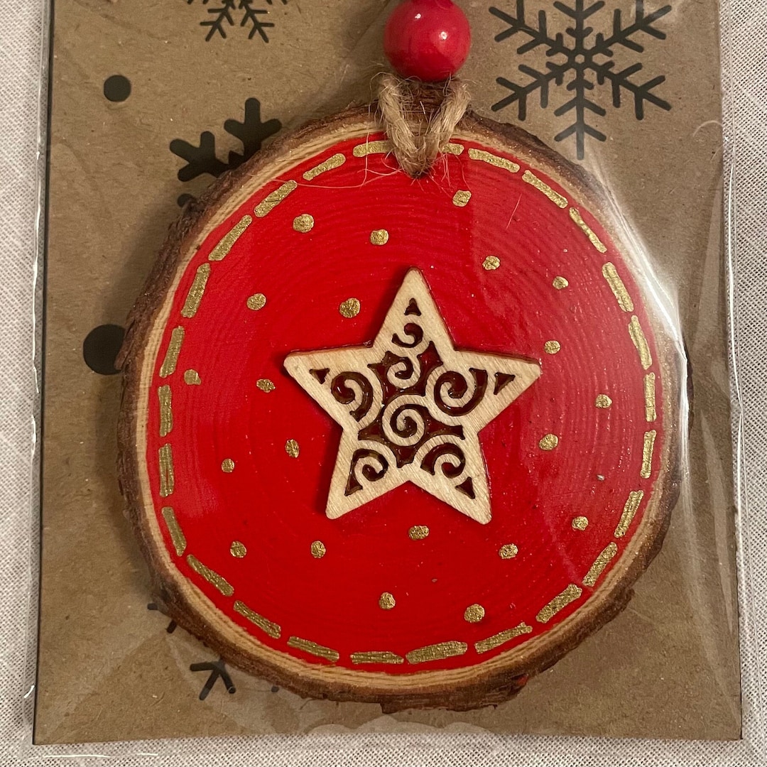 5cm SNOWMAN/REINDEER/GINGERBREAD Log Slice Rustic Tree Decoration ...