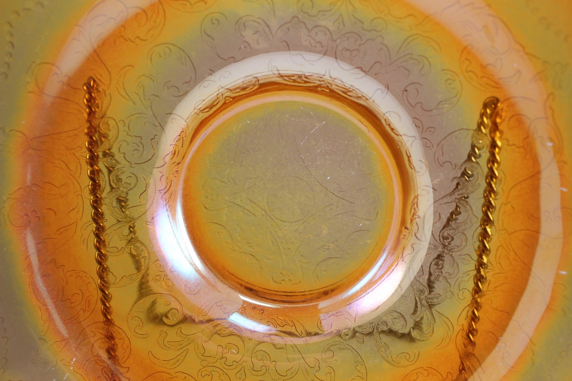 Antique 1930's Federal Glass Madrid Pattern, Iridescent Marigold 11 ...