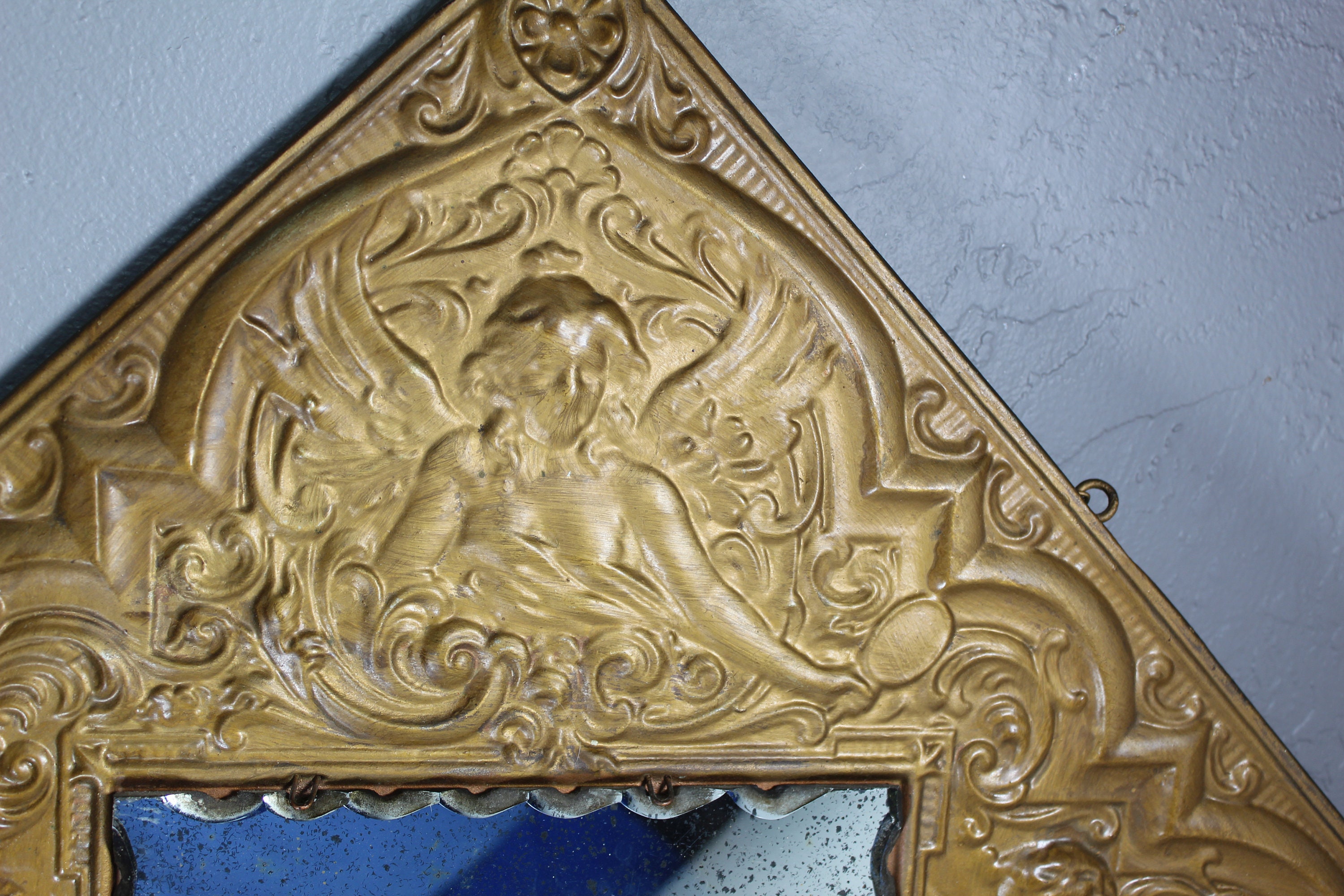 Antique Victorian Embossed Copper Copper Angel Themed Hall Mirror With ...